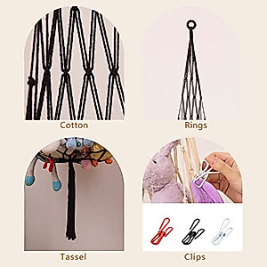 Novel Stuffed Animal Net or Hammock Macrame Plush Toy Display- One Hook Only! Convenient for Corners, Walls and Ceiling Hanging Net, Stuff Animal Storage for Kid Room Bedroom Playroom-Black