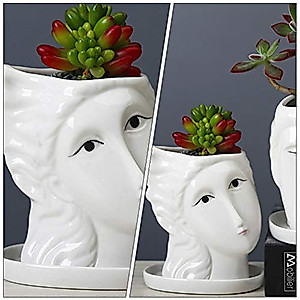 Cabilock Human Sculpture Planter Goddess Bonsai Planter Face Flower Pot Head Planter Pot Ceramic Succulent Planter Bonsai Pot Face Vase for Home Garden Decoration Portrait Vase Human Statue Planter