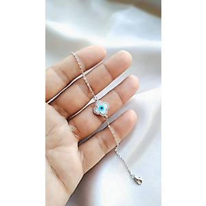 925 Sterling Silver Beautiful Evil Eye Bracelet, got her protection Clover evil eye, Minimalist Chain Bracelet, Evil Eye Charm, Good Luck Charm By ECSTATIC BLING (Sterling Silver Vermeil)