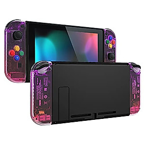eXtremeRate Clear Purple Rose Red Joycon Handheld Controller Housing with Colorful Buttons, DIY Replacement Shell Case for Nintendo Switch & Switch OLED Model Joy-Con – Joycon and Console NOT Included