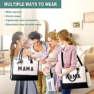 MAMA Tote Bag Mothers Day Gifts for New Mom, Pregnant Women, Canvas Mommy Bag with Zipper, Hospital Bag Essentials for Labor and Delivery, Pregnancy Gifts for Expecting First Time Mom