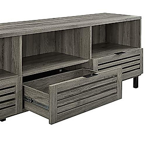 Walker Edison Modern Slatted Wood TV Stand for TV's up to 80" Universal TV Stand for Flat Screen Living Room Storage Cabinets and Shelves Entertainment Center, 70 Inch, Slate Grey