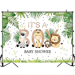 Avezano It's a Boy Baby Shower Backdrop Safari Boy Baby Shower Background Jungle Animals Baby Shower Backdrops Decorations for Boys (7x5)