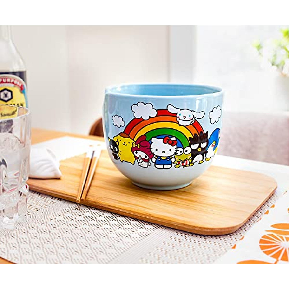 Toynk Sanrio Hello Kitty and Friends Rainbow Ceramic Ramen Bowl and Chopstick Set
