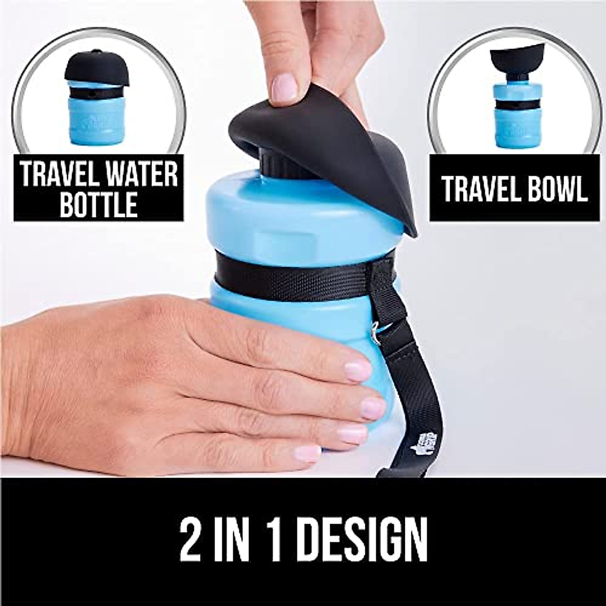 Gorilla Grip Leak Proof Portable Dog Water Bottle, Multifunction Design with Bowl Cap, Food Grade Silicone, Dogs Drink Dispenser, for Puppy Walks, Traveling, Keep Pets Hydrated, 12oz, Blue