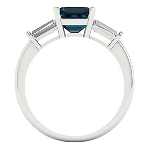 1.56ct SQ Emerald cut 3 stone Solitaire Royal Blue Topaz Wedding Bridal art deco Anniversary Ring 14k White Gold 9.25