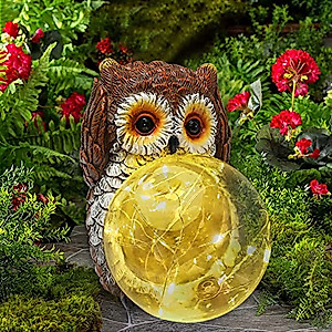 ANGMLN Owl Solar Lights Garden Outdoor, Solar Figurines Lights Decor Growing Orb Waterproof Cute Garden Statues for Patio Yard Lawn Clearance Ornaments