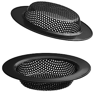 2 Pcs Black Stainless Steel Mesh Sink Drain Strainer, 4.5" Top / 3" Kitchen Filter Trap Basket, Large Food Catch for Bathroom Bathtub Wash basin Floor drain balcony RV Drain Hole Electroplated Coatin