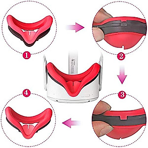 VR Face Silicone Interfacial Cover Face Cushion for Oculus Quest 2， VR Headset Sweatproof Lightproof Anti-Leakage Accessories for Oculus Quest 2 (Black+Red)