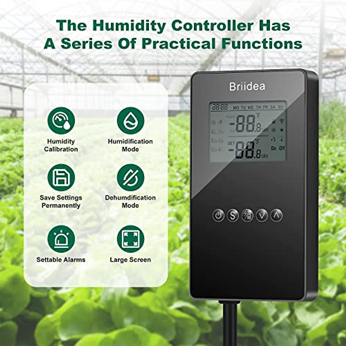 Humidity Controller, Briidea Pre-Wired Humidistat Humidifier Dehumidifier with LCD Display High Accuracy Humidity Sensor, Ideal for Greenhouse Mushroom Grow Tent