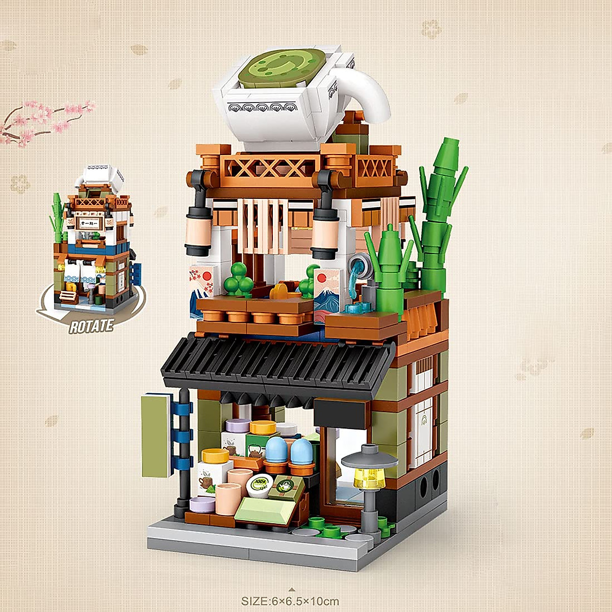 PHYNEDI Goshfun 379Pcs Japanese Street View Matcha Shop Bricks Model Set, MOC DIY Building Block Assembly Mini Particle Construction Toy (Not Compatible with Small Particle Bricks)