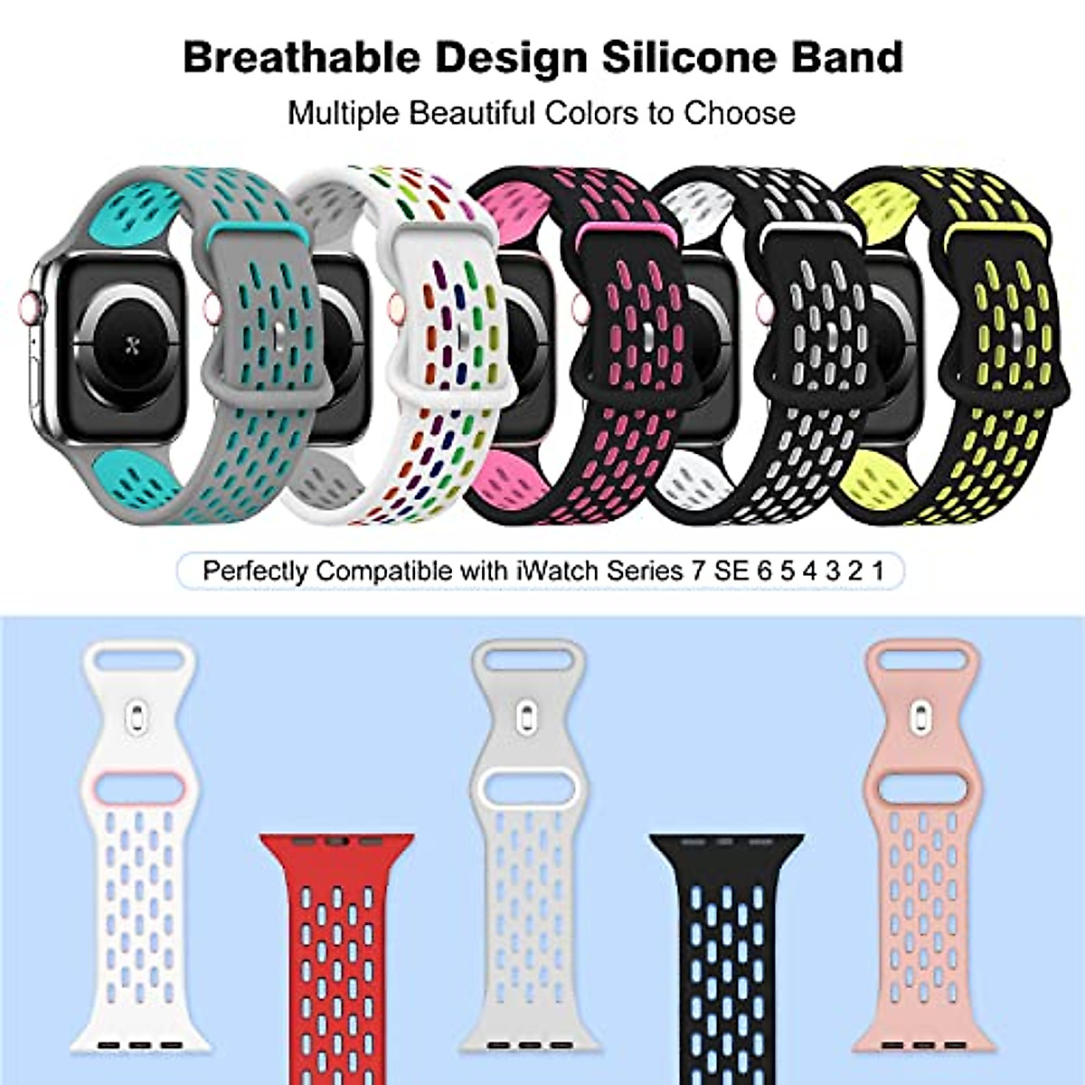 TSAAGAN 5 Pack Sport Silicone Bands Compatible for Apple Watch Band 49mm 41mm 45mm 40mm 44mm 38mm 42mm, Breathable Strap Replacement Wristband for iWatch Ultra Series 8/7/SE/6/5/4/3/2/1 Women & Men