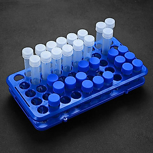 BKMAMLAB Plastic Test Tube Holder Rack for 5ml/10ml/15ml Tubes, Detachable,Holes 50(Blue Single)