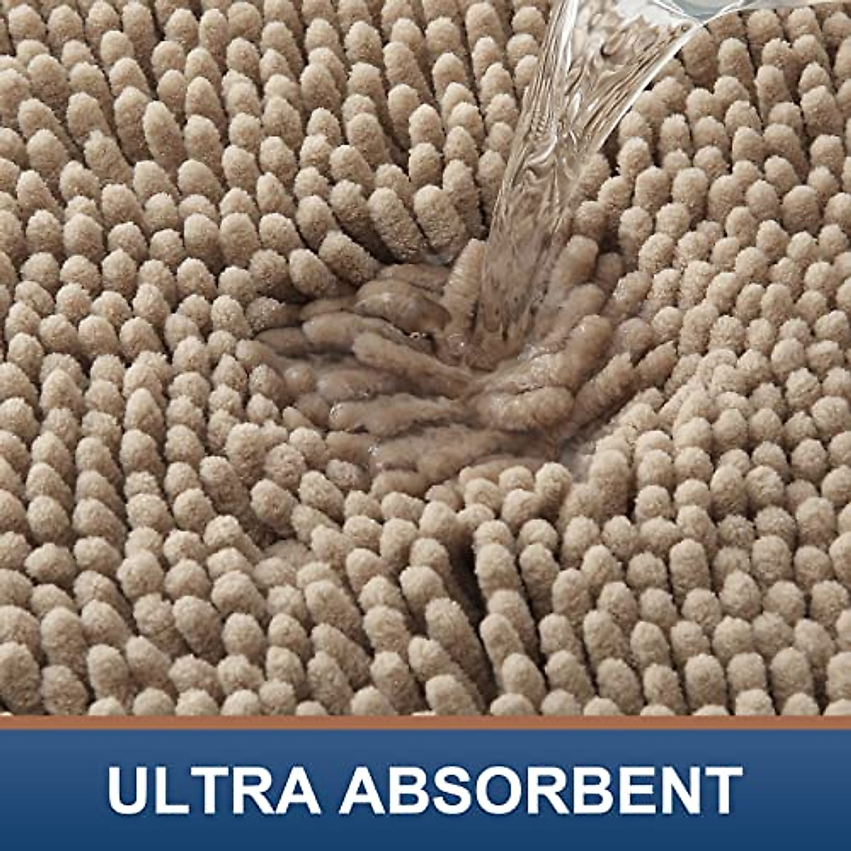 Smiry Luxury Chenille Bath Rug, Extra Soft and Absorbent Shaggy Bathroom Mat Rugs, Machine Washable, Non-Slip Plush Carpet Runner for Tub, Shower, and Bath Room(24''x16'', Beige)