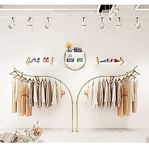 Household Products Wall Mount Clothing Rack Garment Rack,Modern Wall Decoration Curved Storage Rod,Metal Garment Rack for Clothes Retail Display Stand, Gold, 250cm