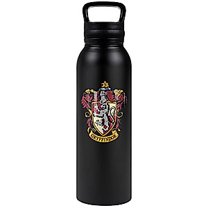 Harry Potter OFFICIAL Gryffindor Crest 24 oz Insulated Canteen Water Bottle, Leak Resistant, Vacuum Insulated Stainless Steel with Loop Cap, Black