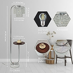 Hsyile Arc Crystal Floor Lamp for Living Room - Marble Base Modern Tall Stand Up Light with Table,Contemporary Over The Couch Chrome Lamp Standing Lamps for Bedroom Office Living Room