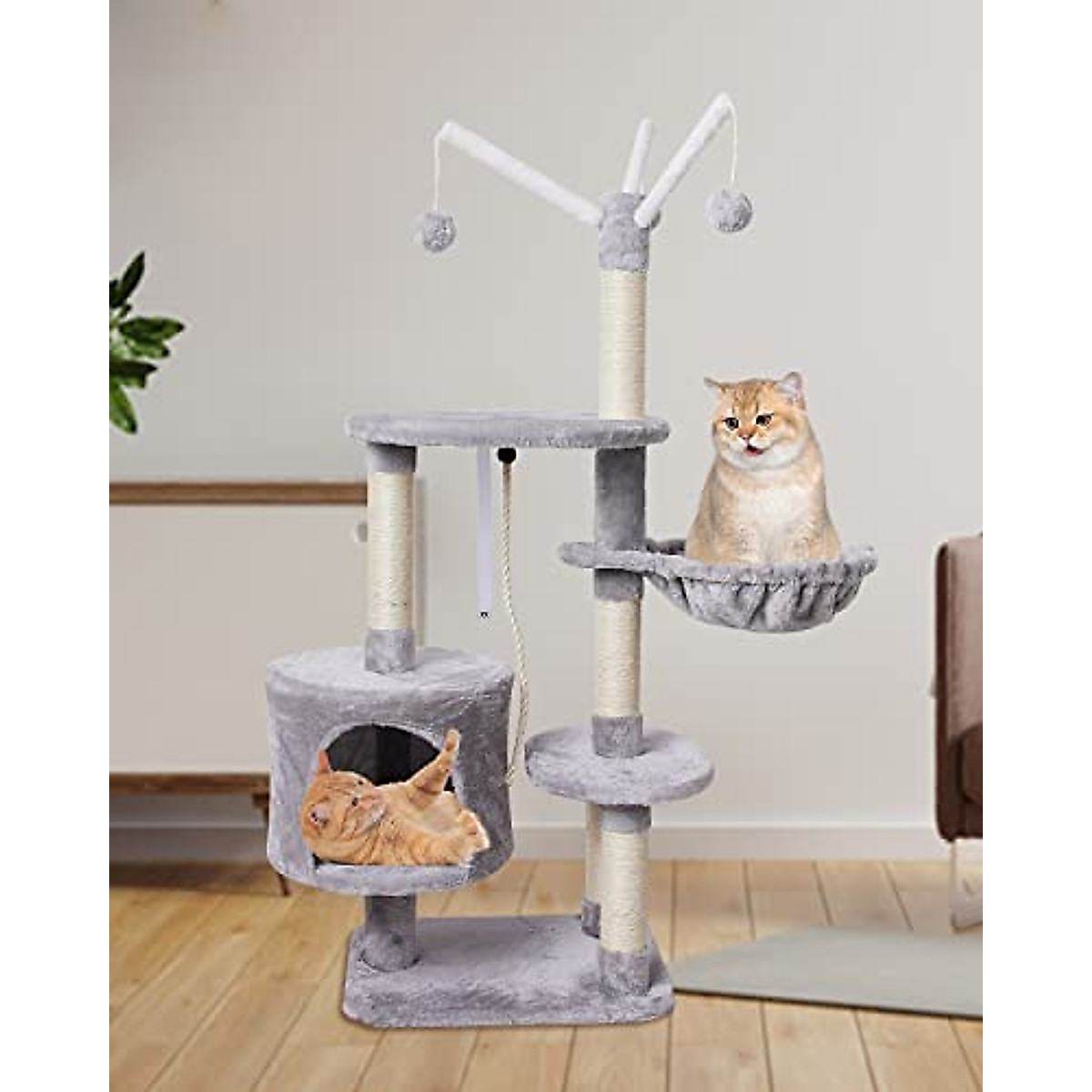 MIAO PAW 7Cat Tree Tower Condo Sisal Post Scratching Furniture Activity Center Play House Cat Bed Grey