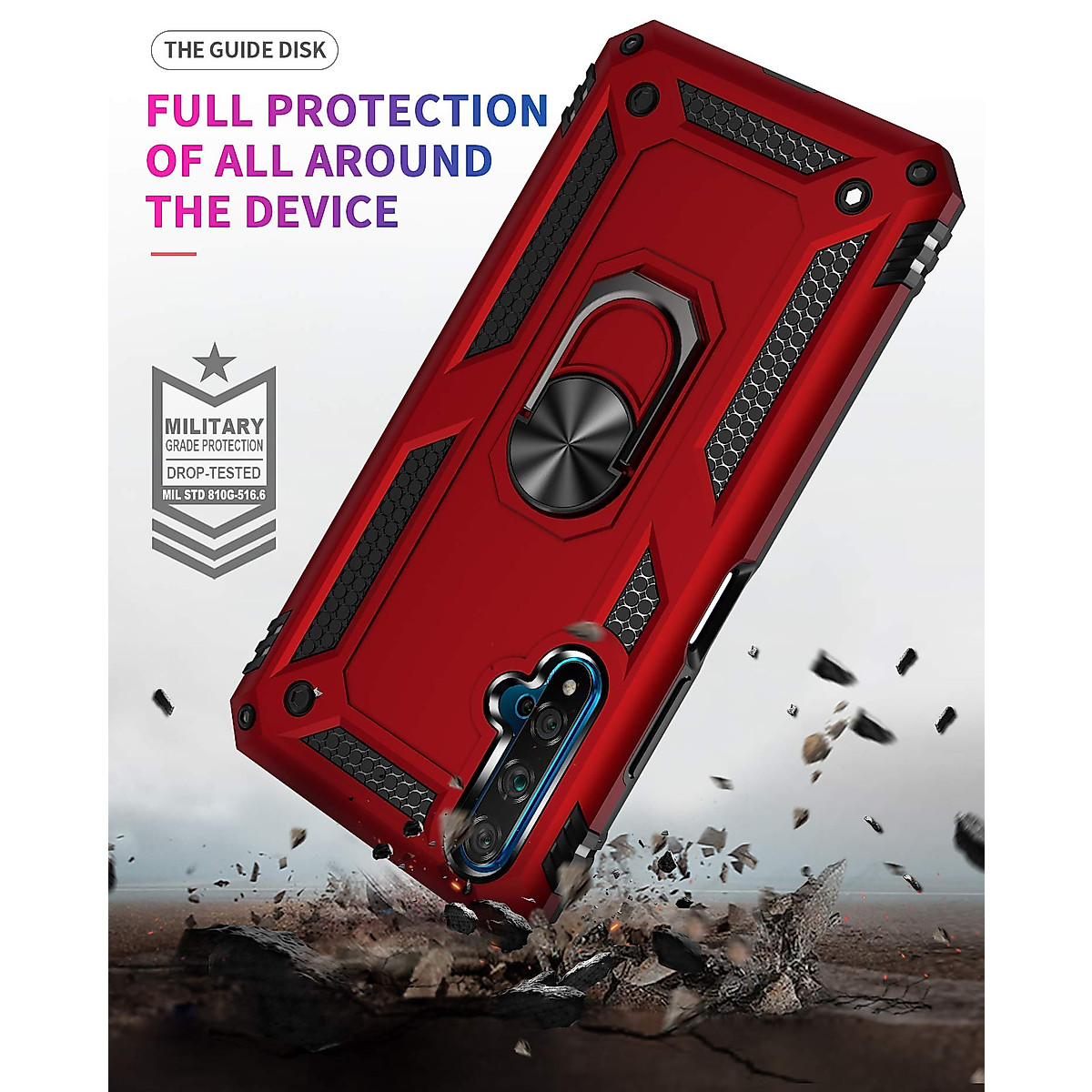 EasyLifeGo for Huawei Nova 5T / HONOR 20 Case with Screen Protector Tempered Glass [2 pieces], Hybrid Heavy Duty Armor Dual Layer Anti-Scratch Case Cover, Black