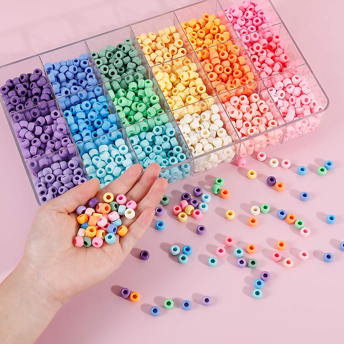 MAKERSLAND 2600+pcs Pony Beads Kit, 18 Colors Rainbow Kandi Beads Set Jewelry Making Kit, Multicolor Matte Plastic Beads Bulk Hair Beads for Braids for DIY Craft Friendship Bracelet Necklace Key Chain