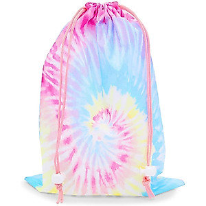 BLUE PANDA Tie Dye Party Favors, Pastel Drawstring Tote Bags for Kids (7 x 10.25 In, 20 Pack)