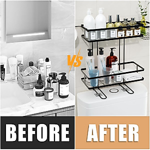 IIQ Over The Toilet Storage,2-Tier Bathroom Organizer Over Toilet with Removable Basket Paper Holder, Above Toilet Storage with Non-Trace Adhesive, No Drilling Toilet Organizer