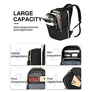 BRINCH Small Backpack for Women, Fashion Backpack Purse Black Shoulder Bag with Multi-pocket Lightweight Small Travel Backpack Casual Daily Daypack for Ladies Teen Girls