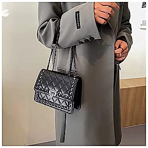 Studded Chain Bag for Women, Vegan Small Purse Messenger Shoulder Crossbody Rivet Handbag(black)