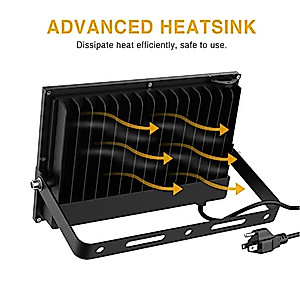 Onforu 2 Pack 100W LED Flood Light with Plug 700W Equiv., 8900Lm Super Bright LED Work Light, IP66 Waterproof Outdoor Security Lights, 6500K Daylight White Floodlight for Yard Garden Patio