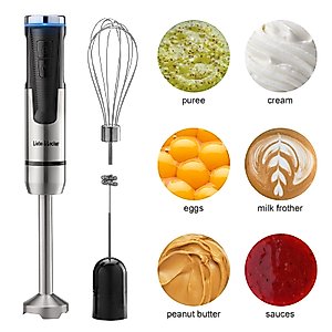 Liebe&Lecker Cordless Hand Blender, Immersion Blender Handheld USB Rechargeable 8 Variable Speeds with Whisk, Milk Frother Attachments, Portable Stick Blender for Milkshakes, Smoothies & Soups.