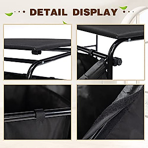 HollyHOME 3 Section Rolling Laundry Sorter Cart with Fixed Ironing Board Laundry Hamper Room Organization with 4 Wheels and Table Top Lid Removable Bags Black