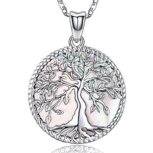 Aniu Tree of Life Necklace for Women Family Tree of Life Pedant Abalone Shell Tree Jewelry Birthday Anniversary Christmas Gifts Palm Tree Necklace for Mom Daughter Wife