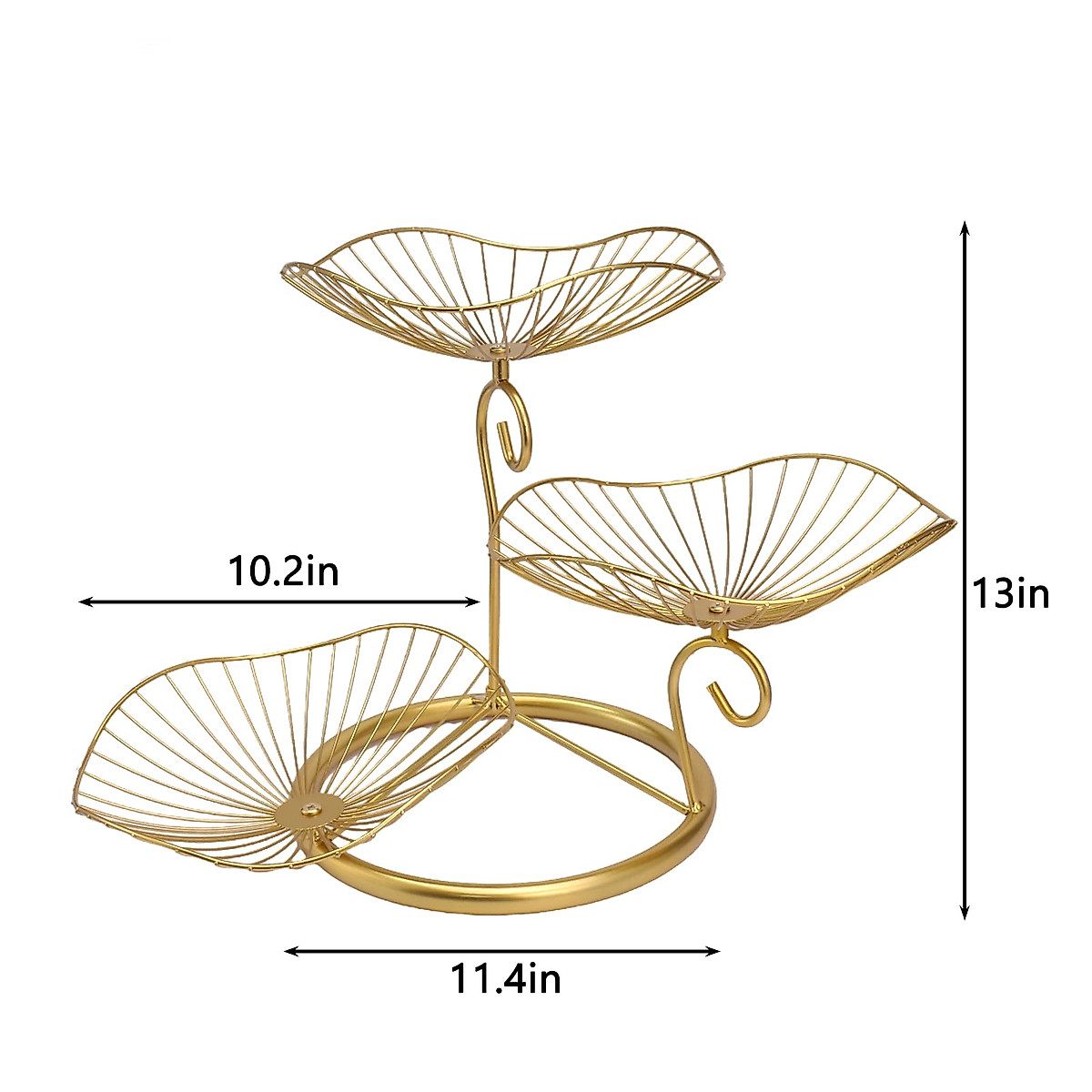 3 Tier Fruit Basket Fruit Bowl Wire Basket Stand For VegetablesDecorative Fruit Bowl Stand Detachable Bread Snacks Baskets Holder Large Capacity Fruit Tray(Gold)