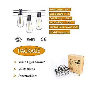 Afirst Outdoor LED String Lights 20FT - Patio Lights with 22 Shatterproof Bulbs(2 Spare) Waterproof Connectable Edison Bulb String Lights for Outside Backyard Porch Lighting