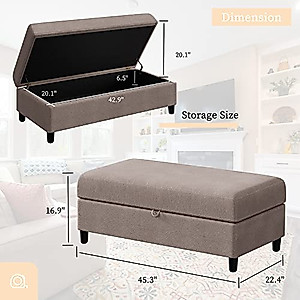 Shintenchi 45" Upholstered Storage Ottoman Bench, Rectangular Fabric Storage Footstool Bench with Hydraulic Rod for Living Room, Bedroom (Khaki)
