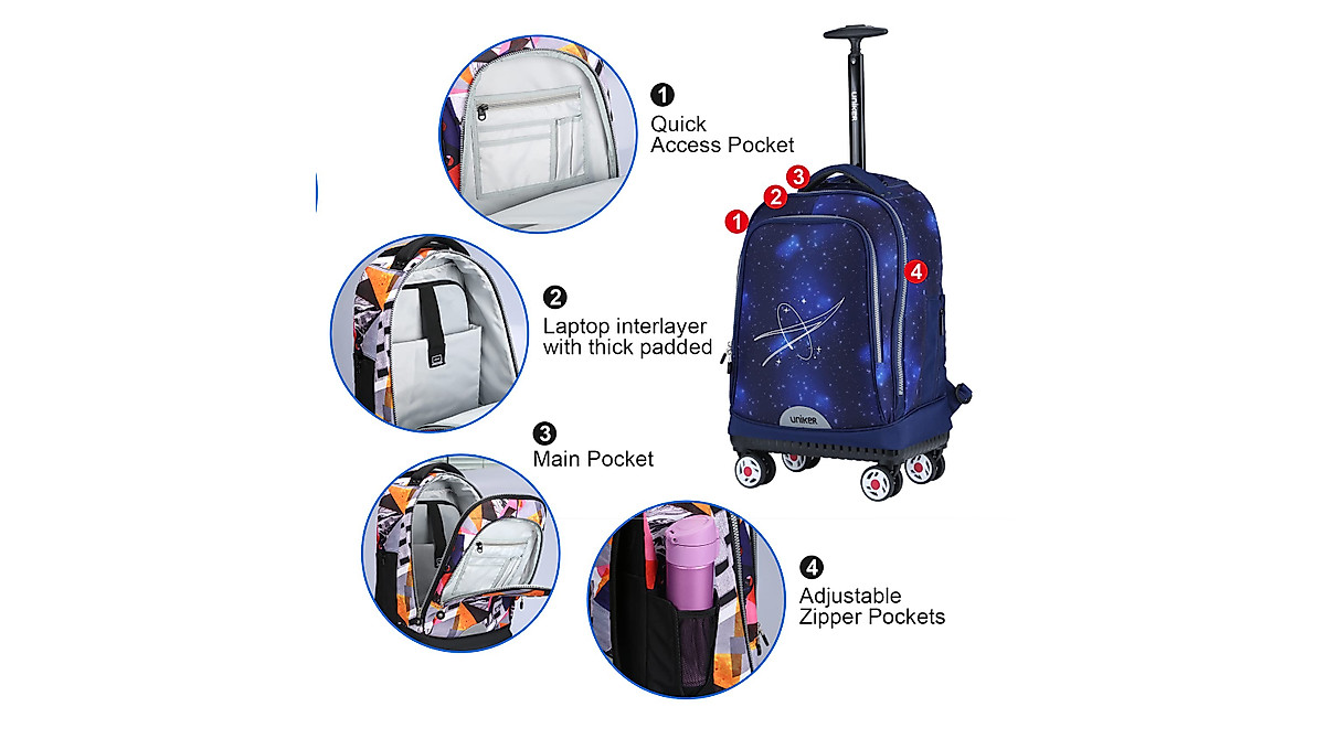UNIKER Rolling Backpack: Spinner Wheels, 15.6" Laptop, Travel