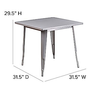 Flash Furniture Commercial Grade 31.5" Square Silver Metal Indoor-Outdoor Table