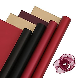 HYSSINOWRAP 40 sheets 4 colors Double sided color packaging flower wrapping paper gift wrapping paper DIY gift wrapping paper 23.6X23.6 Inch (007) (1-RED AND BLACK SERISE)