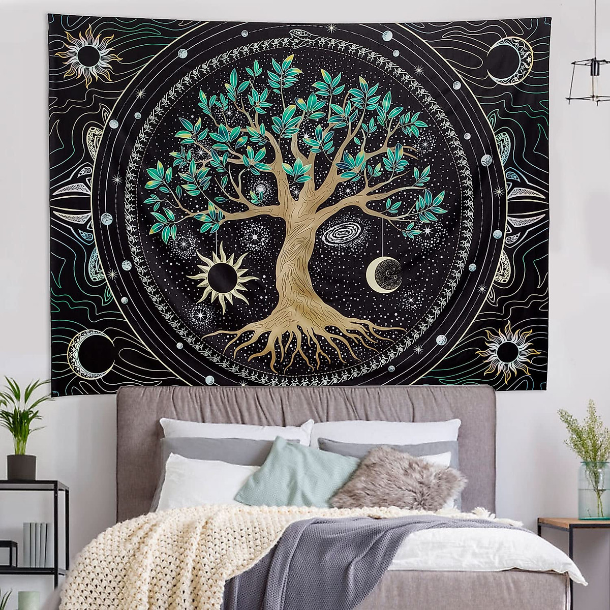 FLY SPRAY Aesthetic Tree of Life Tapestry Trippy Tapestry Wall Tapestry Hippie Sun Moon Star Galaxy Tapestries Forest Wall Hanging Decor Vibrant Nature Home Decoration for Bedroom,Living Room,Dorm
