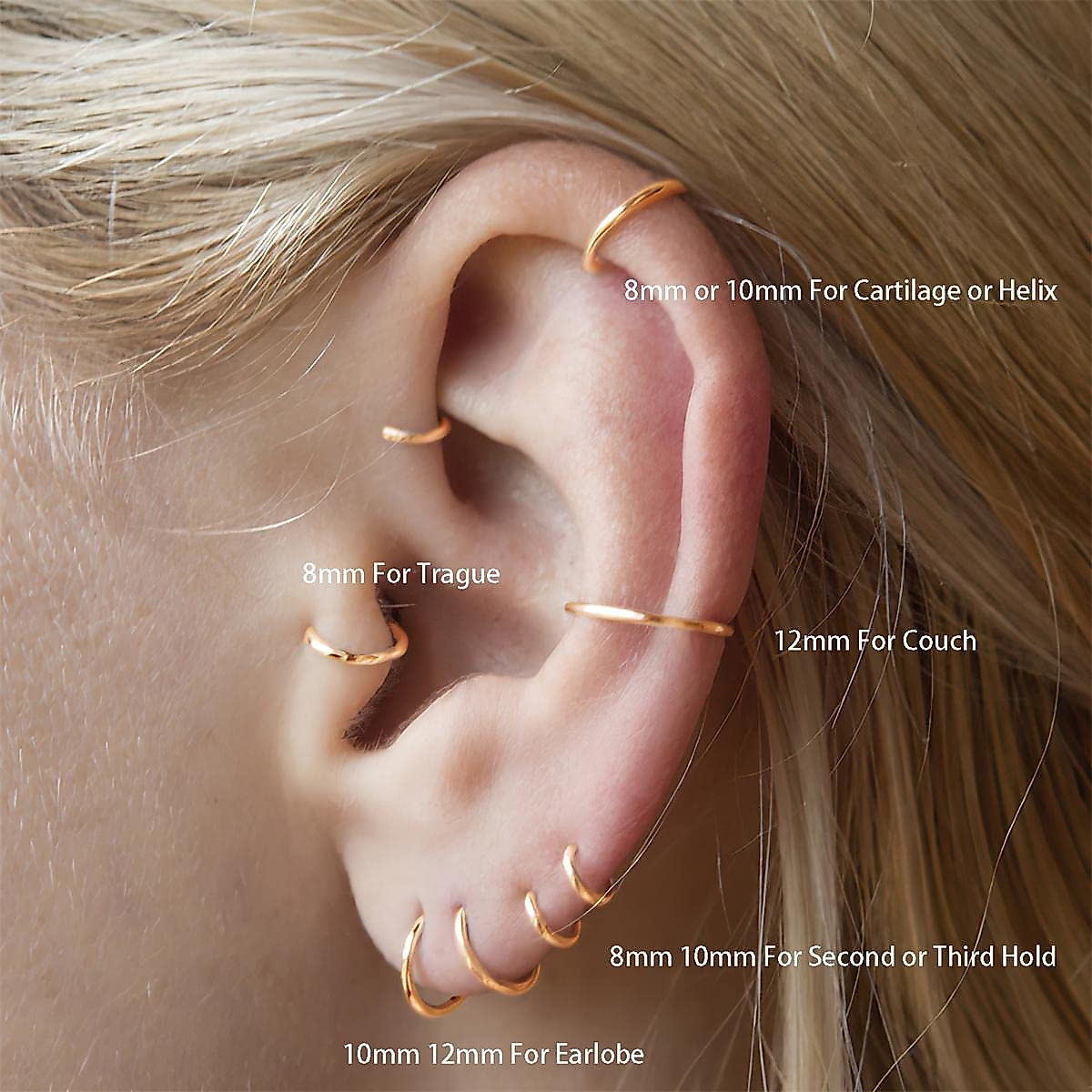 Sweetkiki Small Gold Hoop Earrings Set: 3 Pairs Cartilage Hoop Earring 316L Surgical Steel Tiny Endless Hoop Earrings Helix Earring for Women (Endless Hoops-14K Gold- 8mm 10mm 12mm)