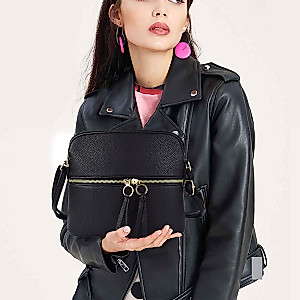 LA DEARCHUU Leather Crossbody Bag for Women Crossbody Purse, Messenger Crossbody with Buckle, Crossbody Handbag Shoulder Bags, Black
