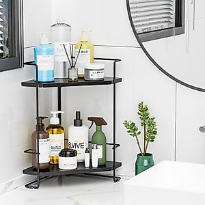 BOIVSHI Bathroom Organizer Countertop, 2-Tier Bathroom Organizers and Storage for Bathroom Countertop, Kitchen Counter, Corner Storage Shelf for Storage Skincare Perfume Makeup (Black)