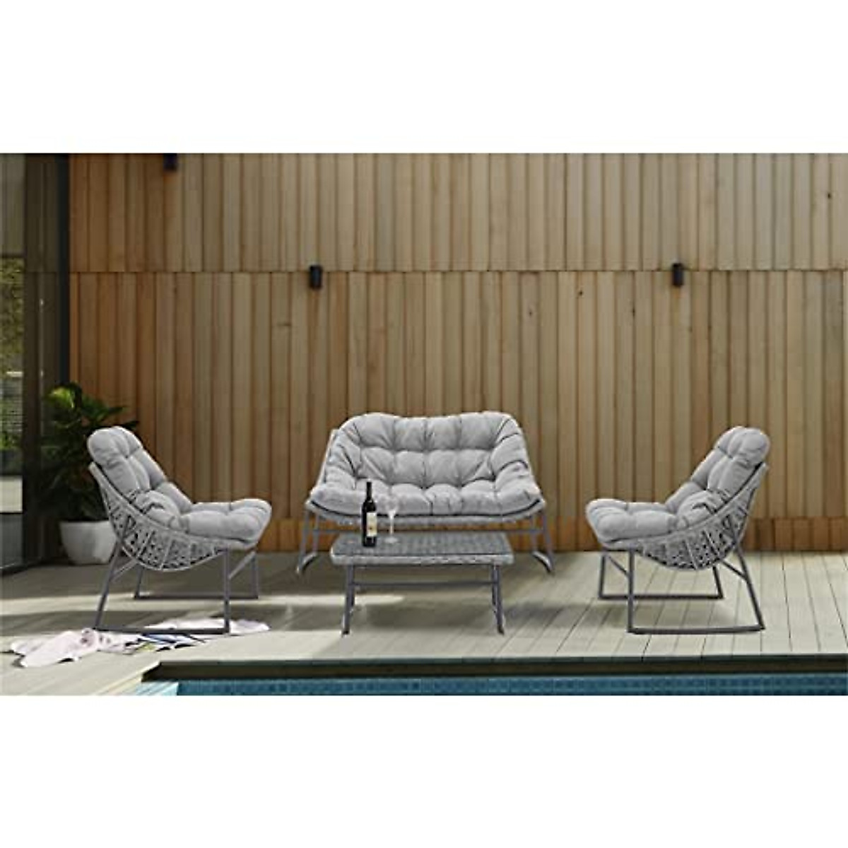 QUUL Rattan Sofa Set Outdoor Indoor Garden Patio Furniture 4 Pieces Set 1 Double Sofa + 2 Single Sofas + 1 Table