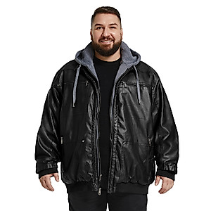 wantdo Men's Big and Tall Leather Motorcycle Jacket Warm Winter Coat with Removable Hood Black 3X-Large Big