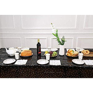 hapray 4 Pack Plastic Tablecloths for Rectangle Tables, Black and Gold Waterproof Disposable Party Table Cloths, Table Covers for Decorations, New Year Graduation Birthday Cocktail, 54" x 108"