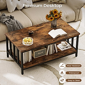 Homeiju Coffee Table for Living Room, Farmhouse Living Room Table with Slatted Sides Frame for Home Office, Apartment, 39 inch Rustic Black and Brown