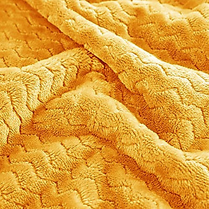 Whale Flotilla Fleece Throw Blanket for Couch with Plush Chevron Pattern, Decorative Soft Fluffy Throw Blanket for Sofa, Cozy and Lightweight, Mustard Yellow, 50x70 Inch