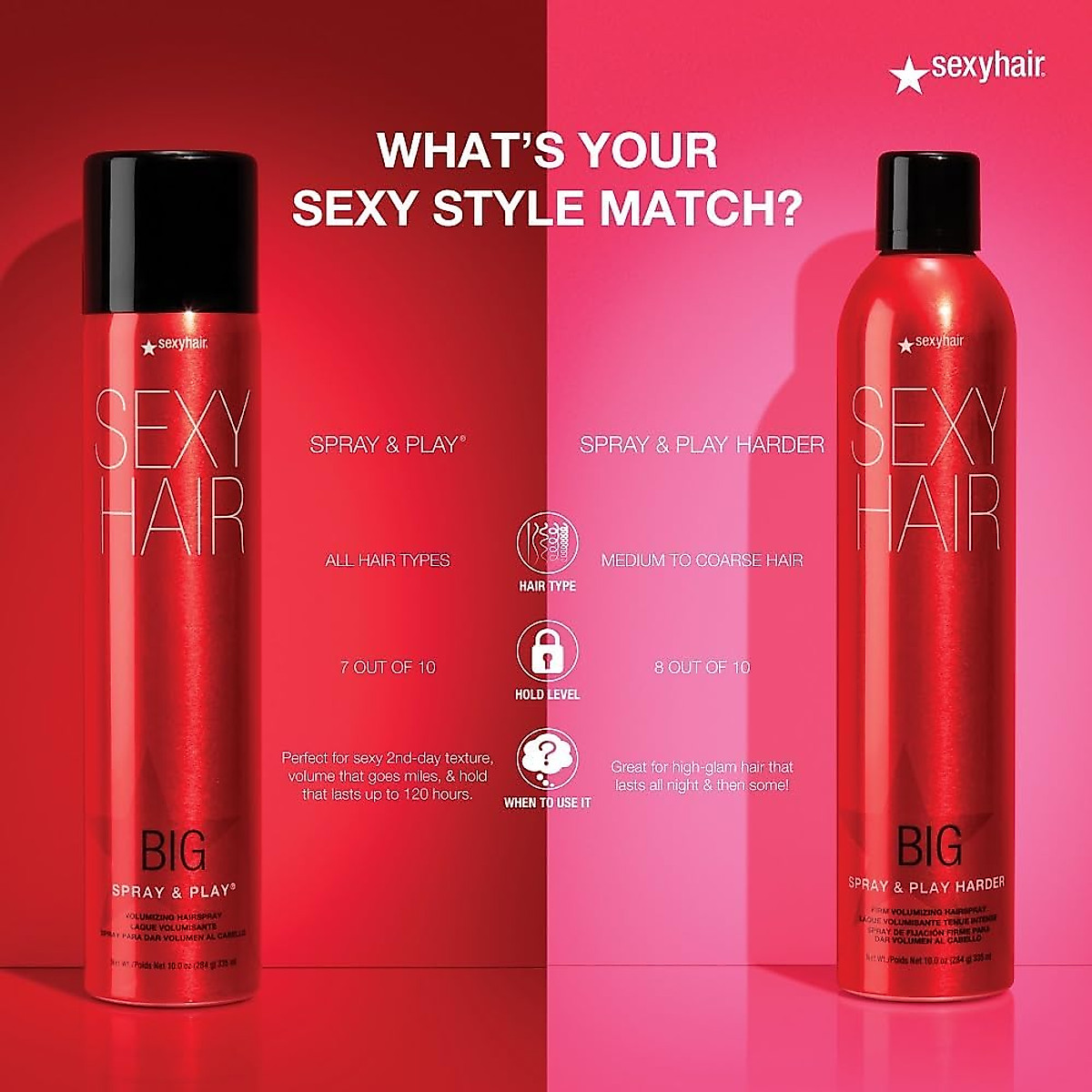 SexyHair Big Spray & Play Volumizing Hairspray | Hold and Shine | Up to 72 Hour Humidity Resistance | All Hair Types