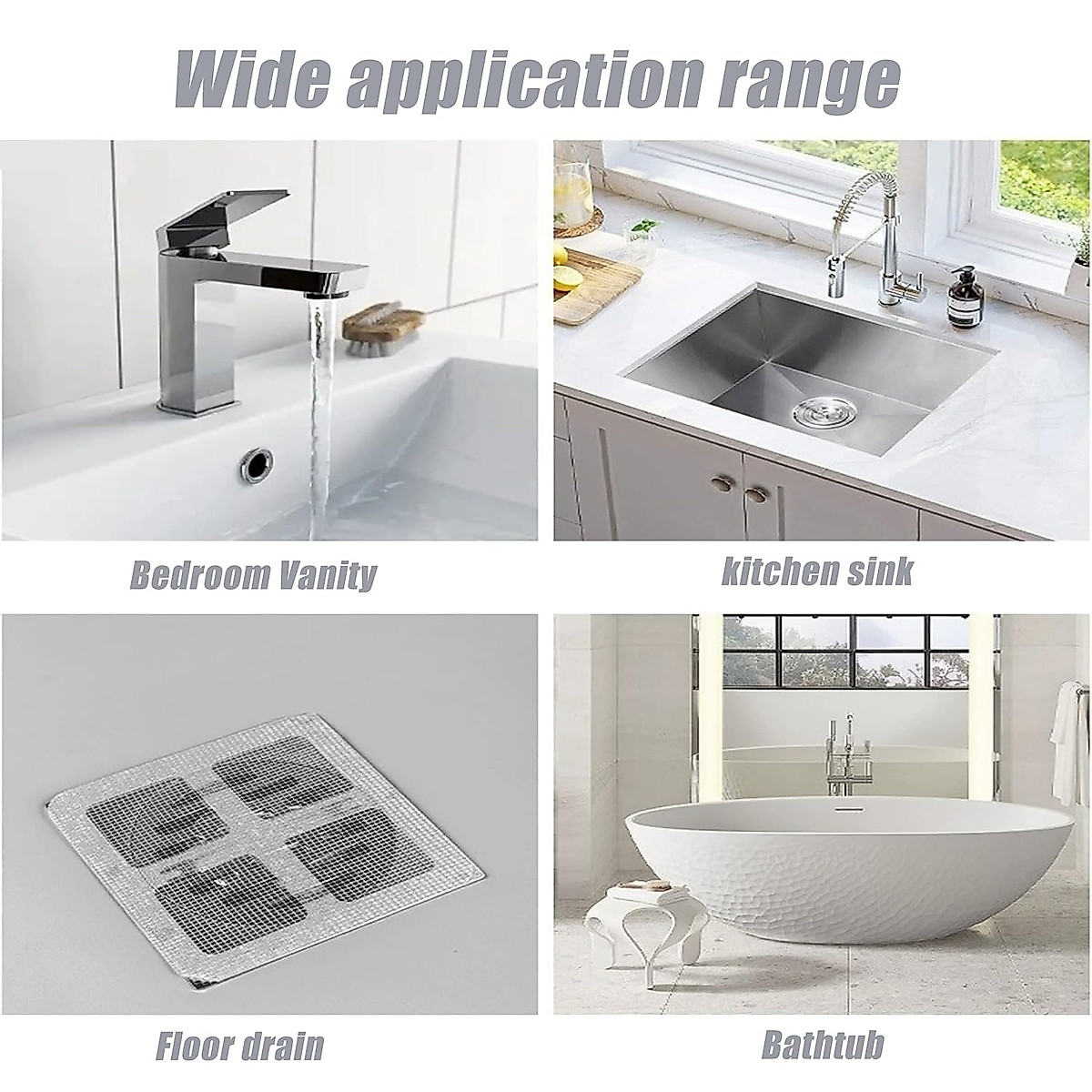 YUERUI Disposable Shower Drain Hair Catcher Mesh Stickers, Disposable Shower Drain Hair Catcher, Drain Mesh Cover, Bathroom, Laundry, Kitchen, Bathtub, Sink, for Human & Pet (50Pcs)