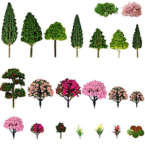 QuarenDen Mixed Model Trees, 37Pcs, Train Trees, Miniature Trees with Moss for Building Model, Natural Green Landscape, Railroad Scenery